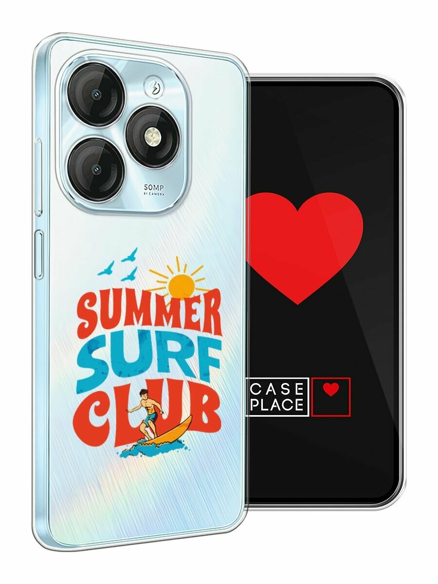 Чехол на Itel P55 / Ител Р55 с принтом "Summer surf club", прозрачный — фото 1