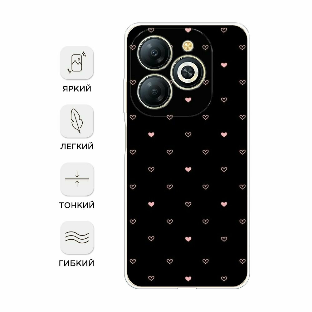 Чехол на Infinix Smart 8 Plus / Инфиникс Смарт 8 Плюс с принтом "Черный фон и сердечки" — фото 1