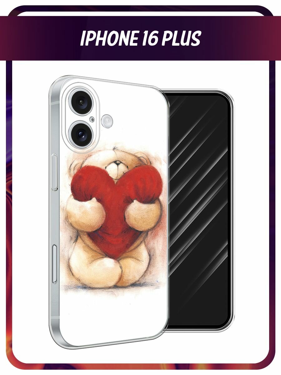 Чехол на Apple iPhone 16 Plus / Айфон 16 Плюс с принтом "Мишка с сердцем 1"
