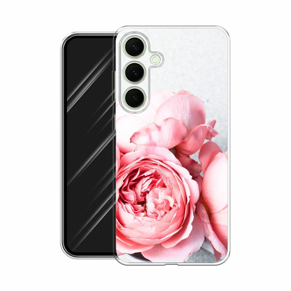 Чехол на Samsung Galaxy S25 Plus / Самсунг S25 Плюс с принтом "Пионы на белом" — фото 1