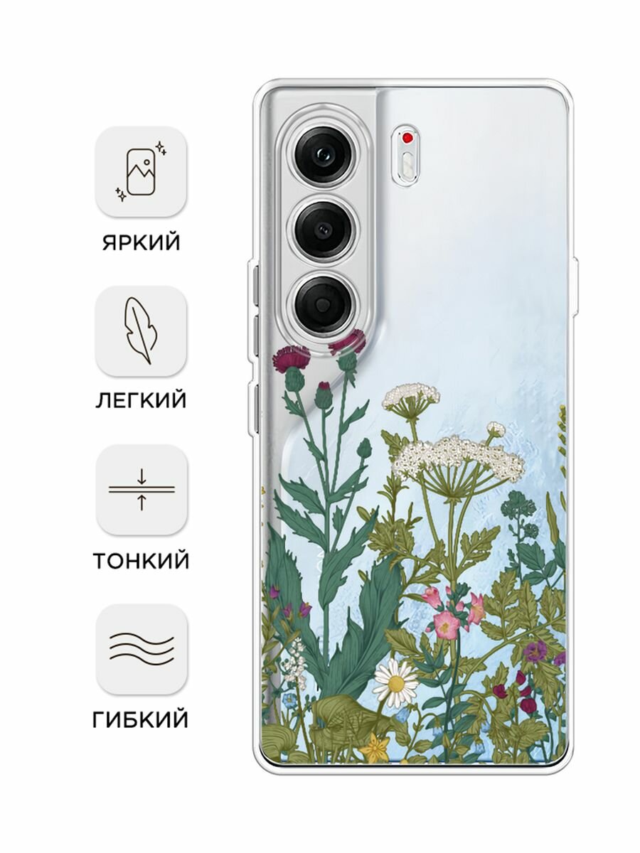 Чехол на Tecno Camon 40 Pro / Текно Камон 40 Про с принтом "Дикие полевые цветы", прозрачный — фото 1