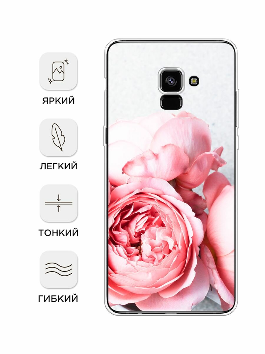 Чехол на Samsung Galaxy A8 + / Самсунг Галакси А8 Плюс 2018 с принтом "Пионы на белом" — фото 1