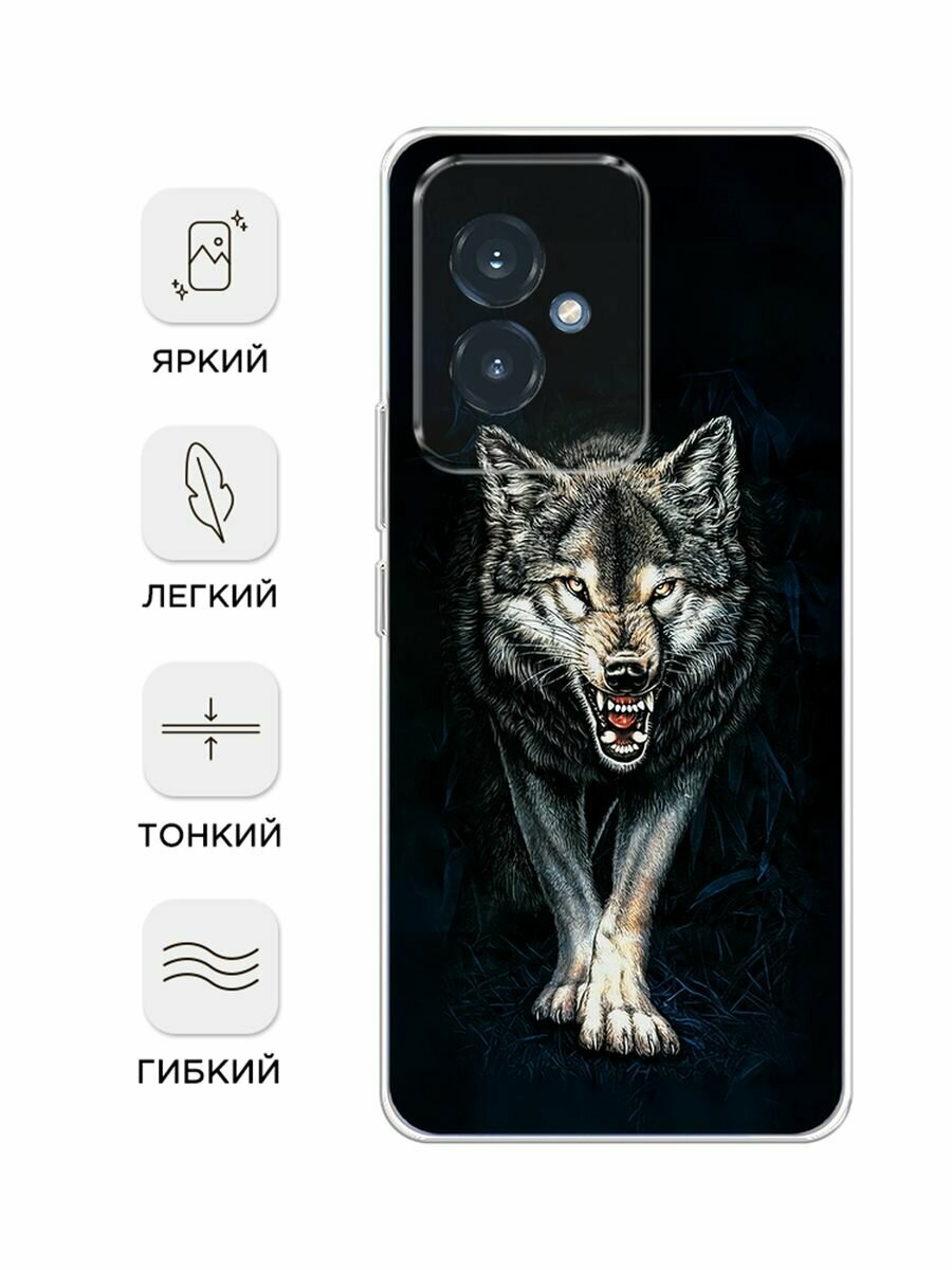 Чехол на Honor 100 / Хонор 100 с принтом "Злобный волк из ночи" — фото 1