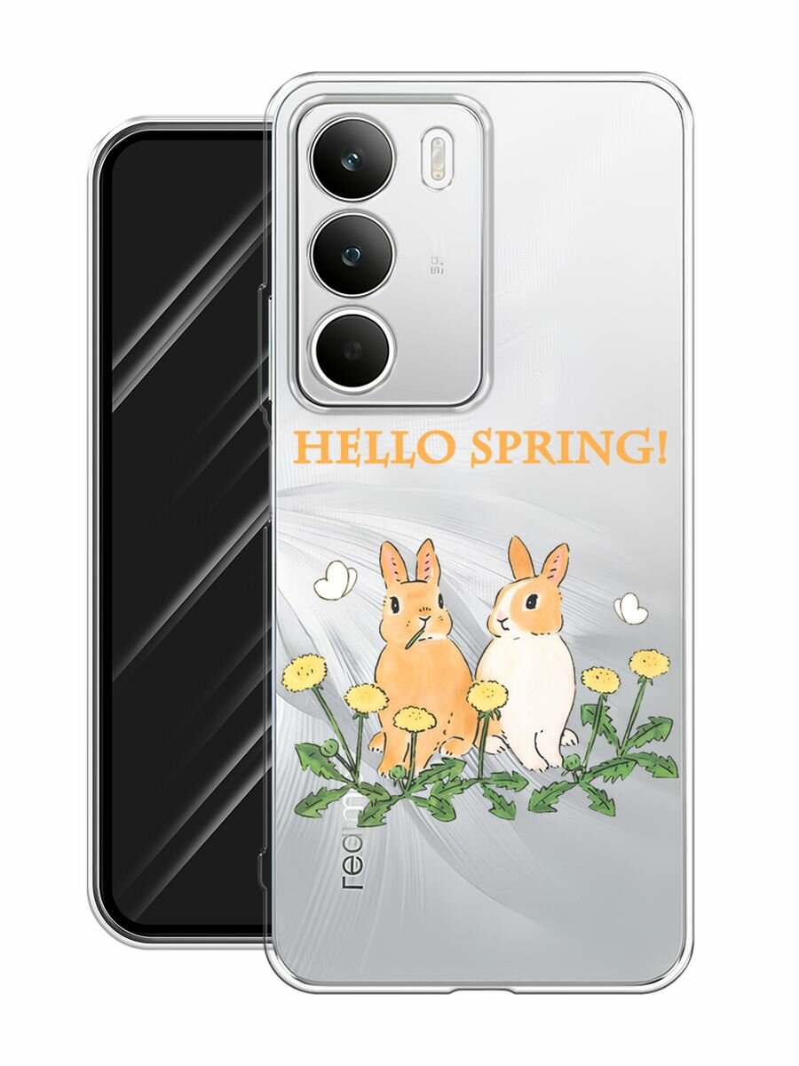 Чехол на Realme C71/P3 Lite 4G / Реалми С71/P3 Лайт 4G с принтом "Весенние кролики", прозрачный — фото 1