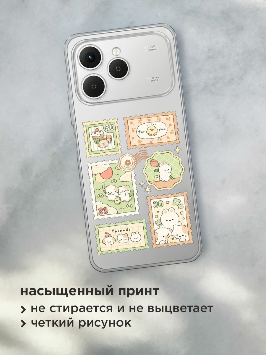 Чехол на Tecno Spark 40 / Текно Спарк 40 с принтом "Милые марки", прозрачный — фото 1