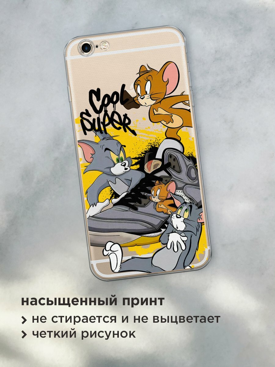 Чехол на Apple iPhone 6 Plus/6S Plus / Айфон 6 Плюс/Айфон 6С Плюс с принтом "Том, Джерри и кроссовок", прозрачный — фото 1
