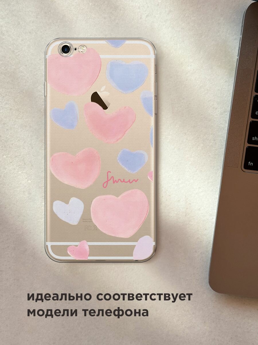 Чехол на Apple iPhone 6 Plus/6S Plus / Айфон 6 Плюс/Айфон 6С Плюс с принтом "Пастельные сердечки", прозрачный — фото 1