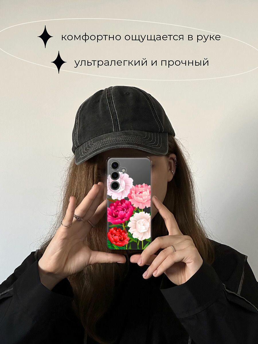 Чехол на Samsung Galaxy S25 / Самсунг S25 с принтом "Большие пионы", прозрачный — фото 1