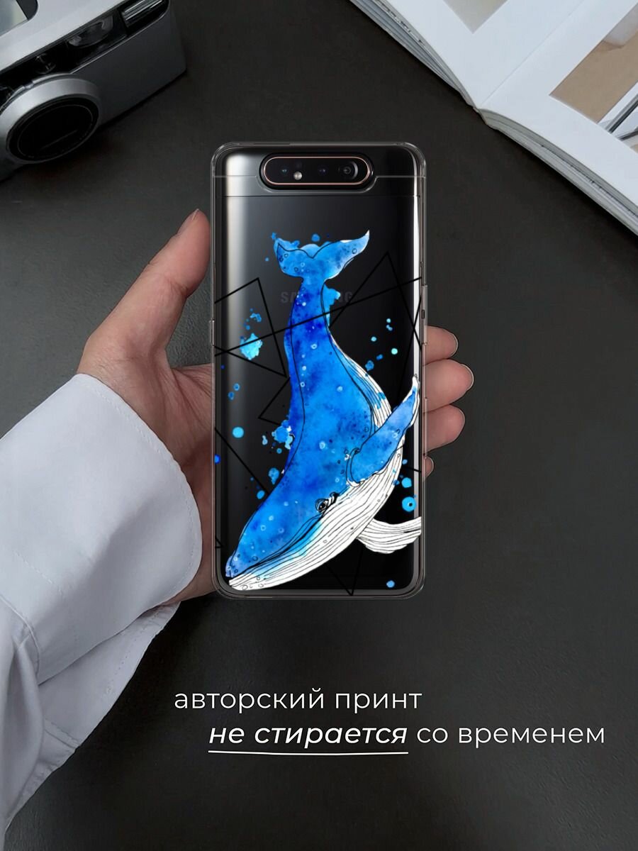 Чехол на Samsung Galaxy A80 / Самсунг Гэлакси A80 с принтом "Кит графика", прозрачный — фото 1
