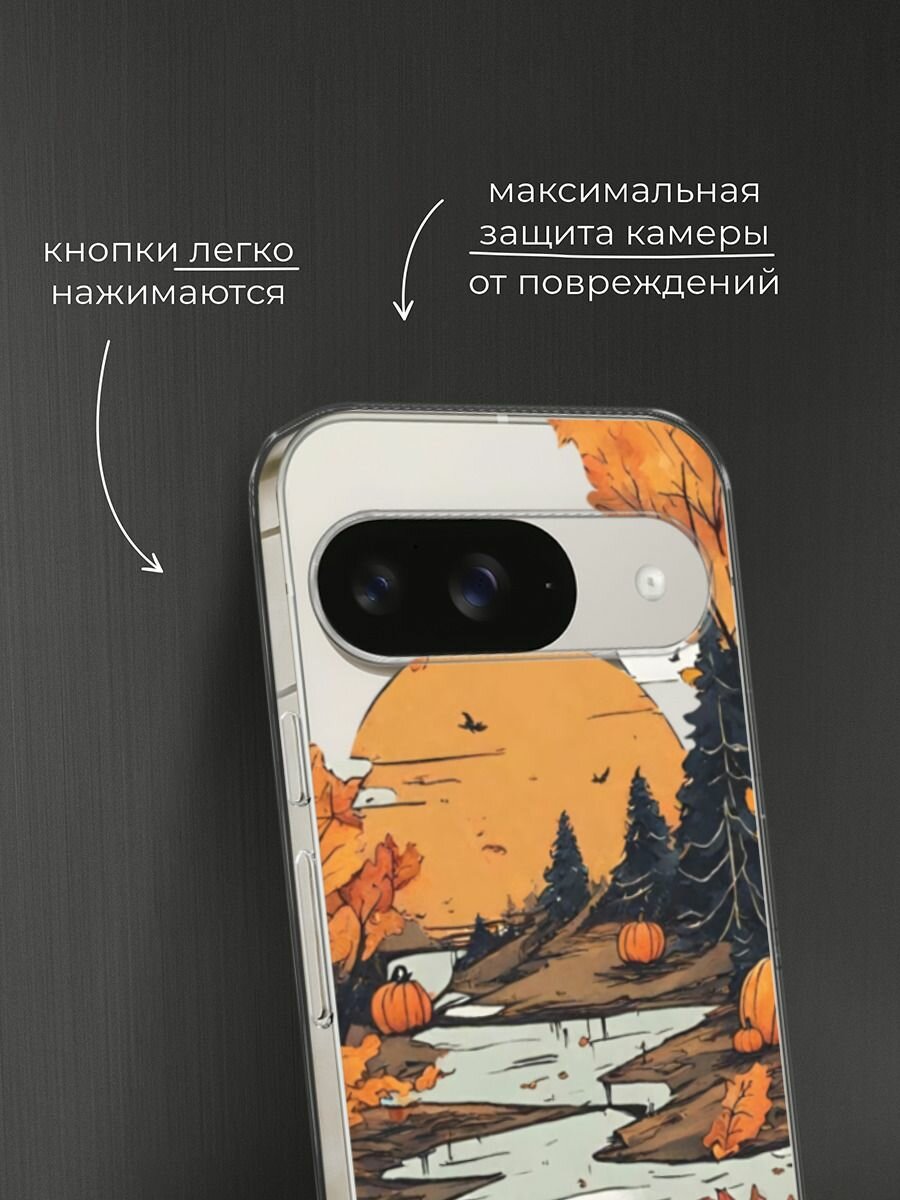 Чехол на Google Pixel 9 / Гугл Пиксель 9 с принтом "Осенний лесной уголок", прозрачный — фото 1