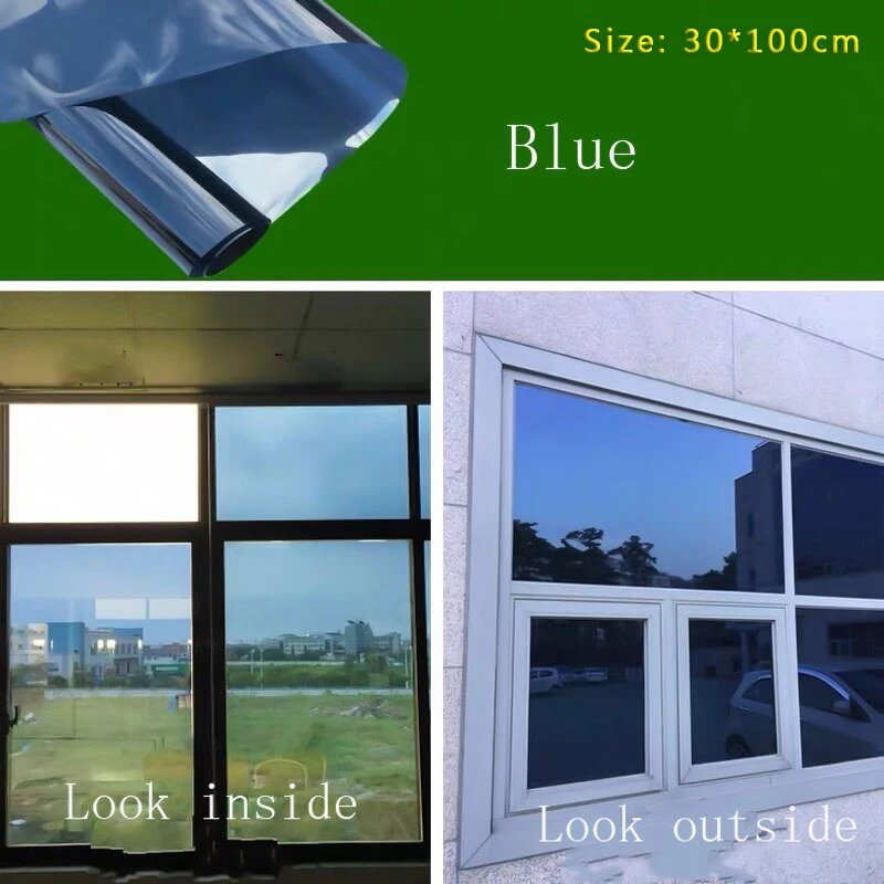 Findohope односторонняя зеркальная пленка для окон черная/серебристая Синий, Blue 30cm X100cm