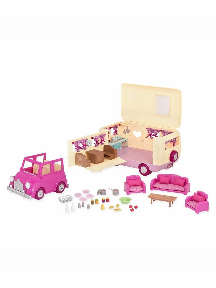 LI'L WOODZEEZ Игровой набор дом на колёсах кукольный автоприцеп с аксессуарами ярко-розовый для детей от 3 лет