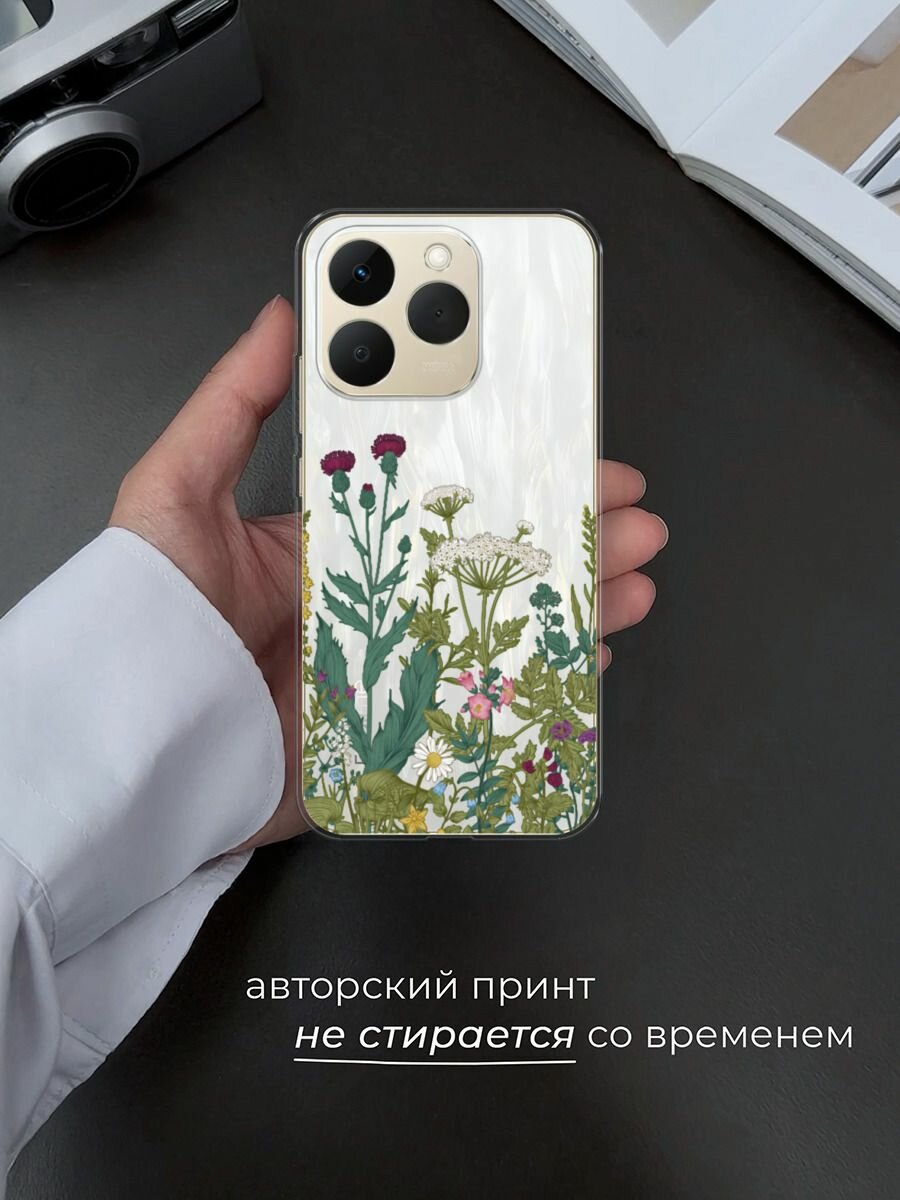 Чехол на Realme 15T / Реалми 15Т с принтом "Дикие полевые цветы", прозрачный — фото 1