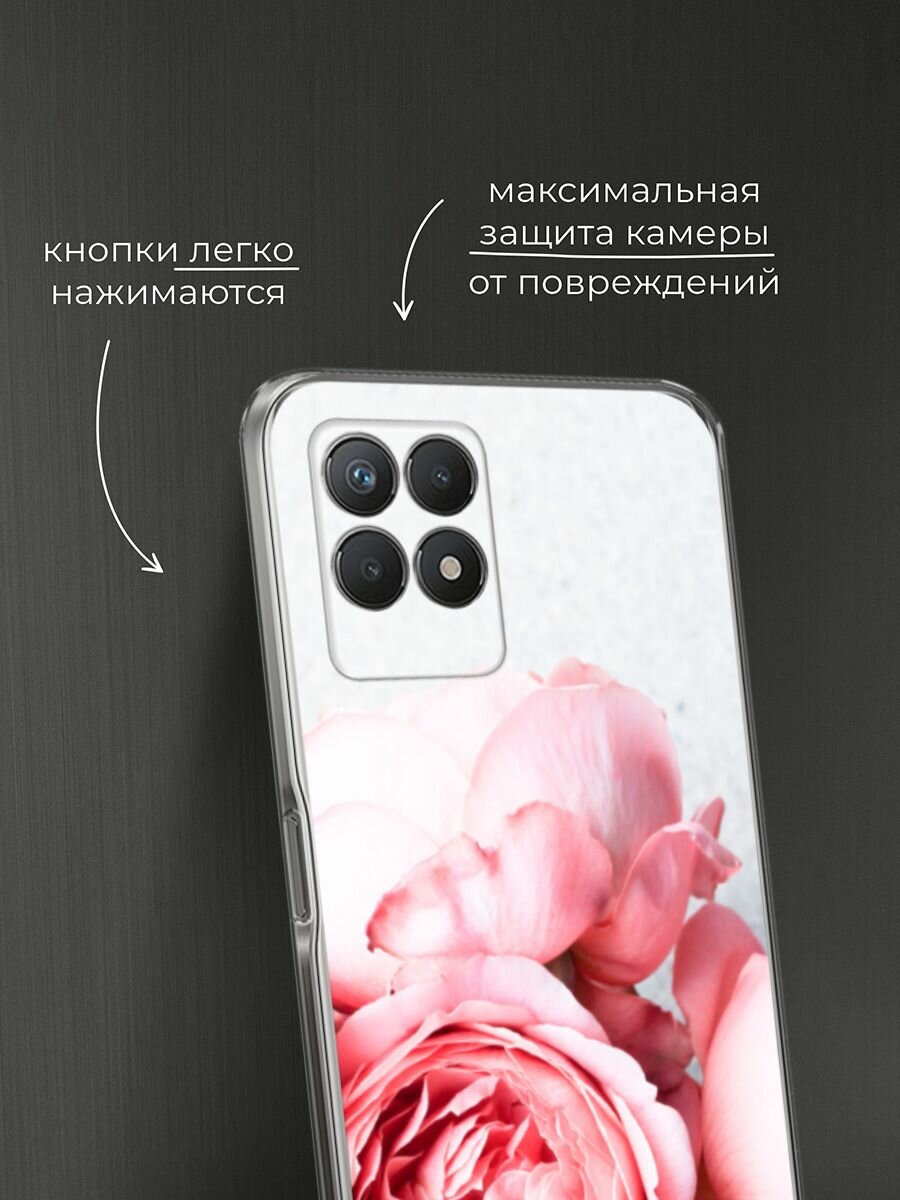 Силиконовый чехол на Realme 8i / Реалми 8i с принтом "Пионы на белом" — фото 1