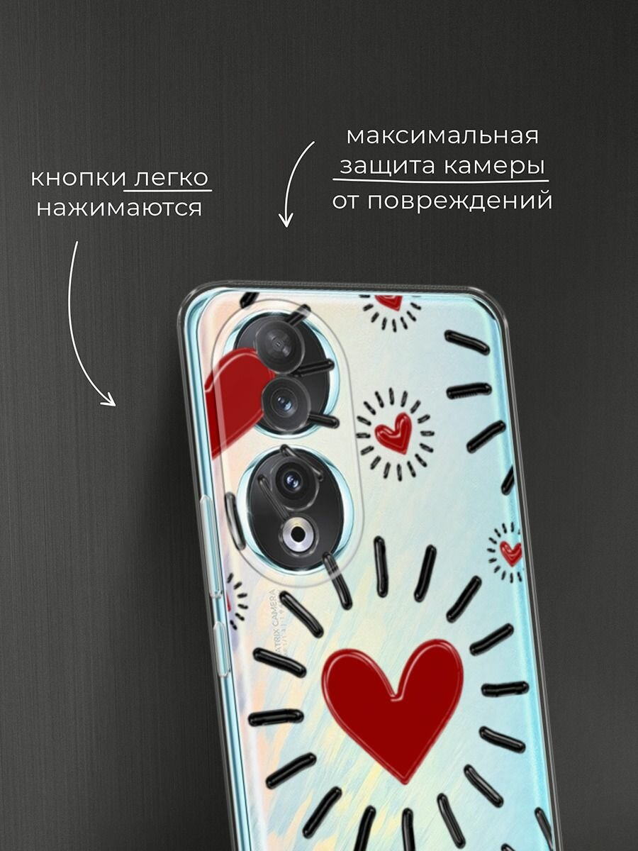 Чехол на Honor 90 / Хонор 90 с принтом "Бордовые сердца паттерн" — фото 1