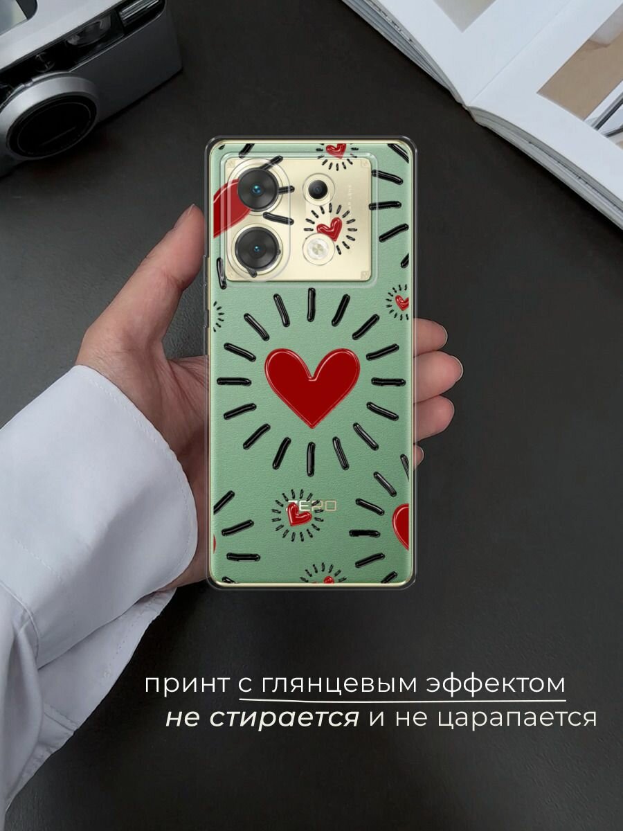 Чехол на Infinix Zero 30 5G / Инфиникс Зеро 30 5G с принтом "Бордовые сердца паттерн" — фото 1