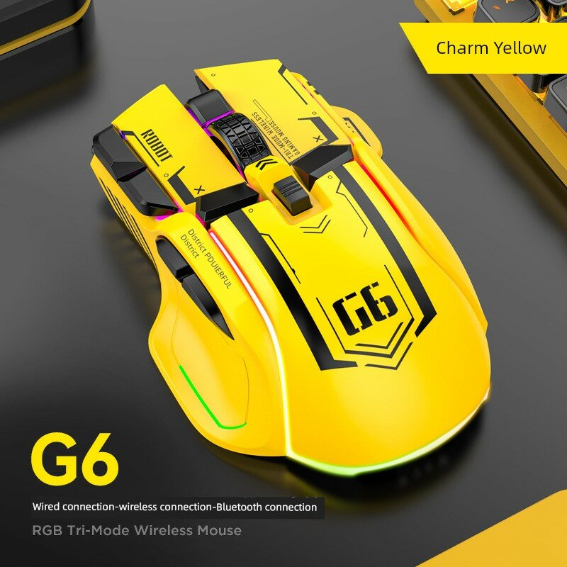 Беспроводная механическая мышь Free Wolf G6 с программируемыми макросами, RGB-подсветкой и цветным свечением для