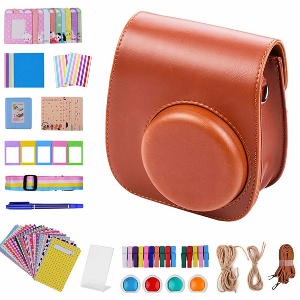 Комплект аксессуаров для Instax Mini 9, 12 в 1, с коричневым чехлом