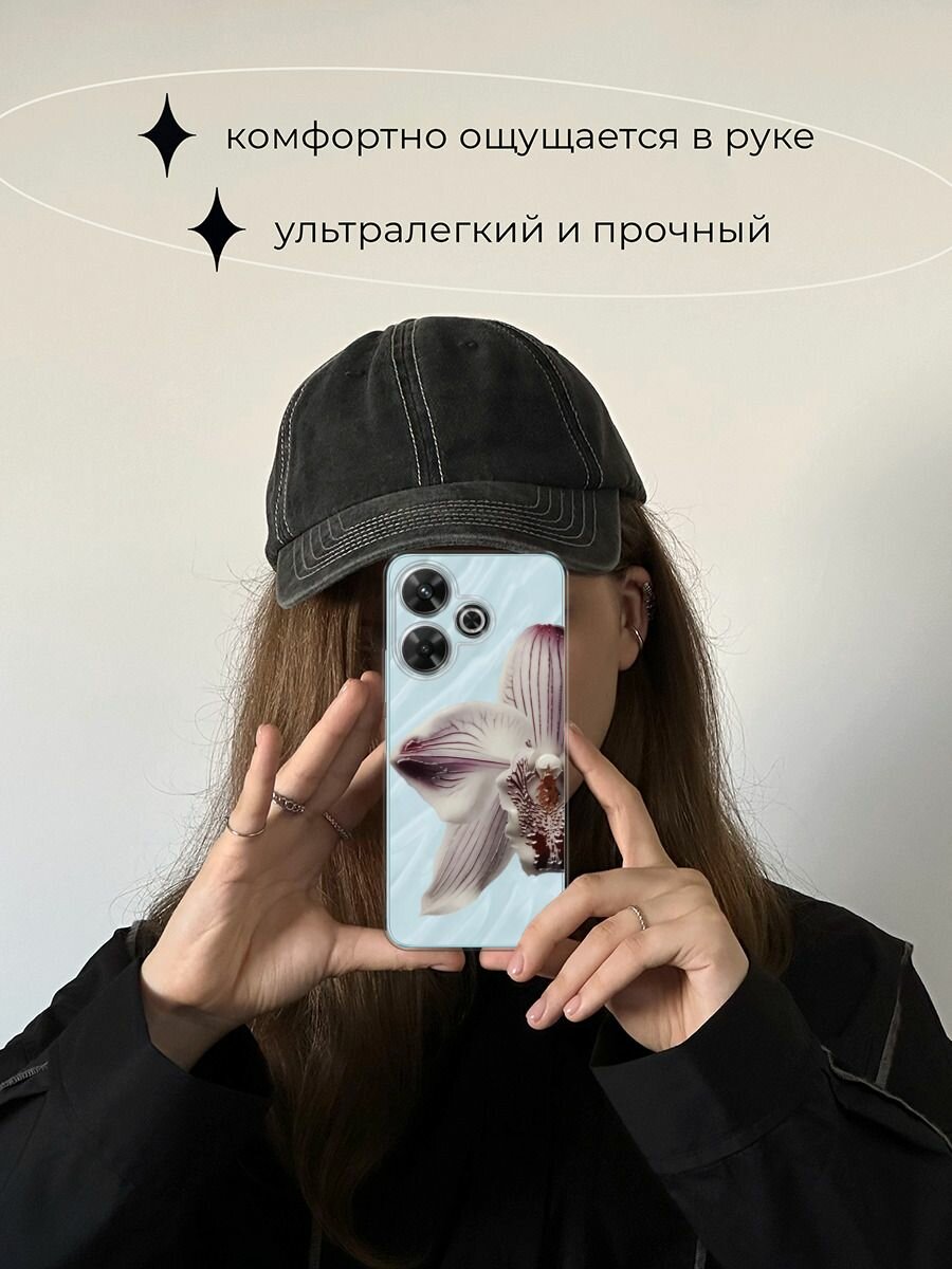 Чехол на Сяоми Редми Ноут 13R/Редми 13/Поко М6 4G/M6 Плюс с принтом Белая орхидея — фото 1