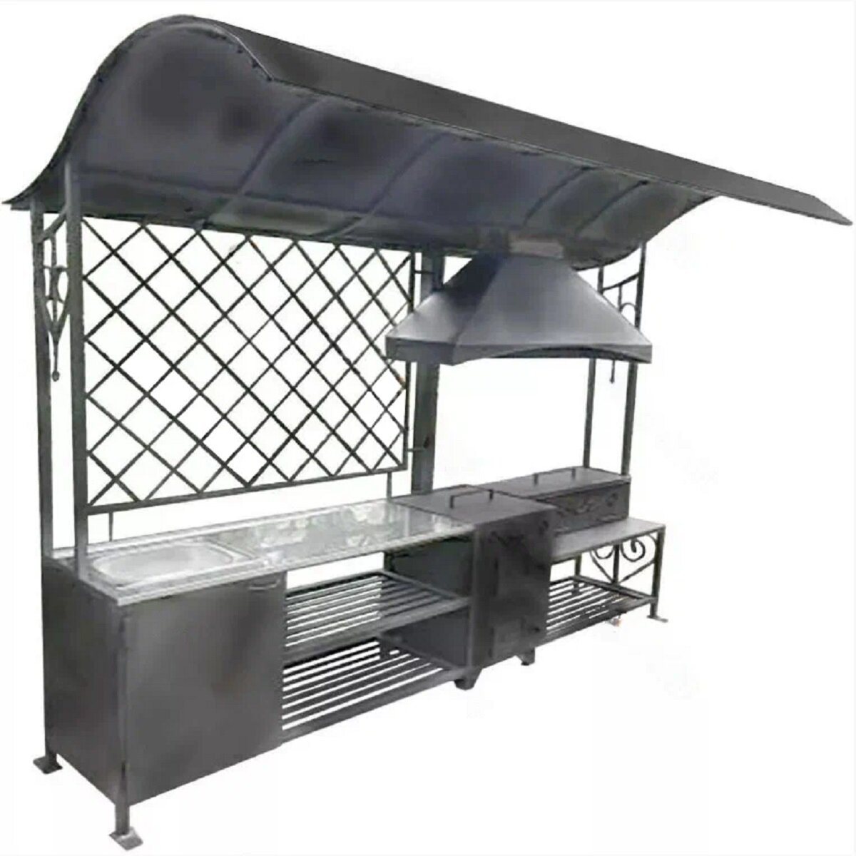 Мангал Шеф–22 с вытяжкой, мойкой и столешницей из нержавейки