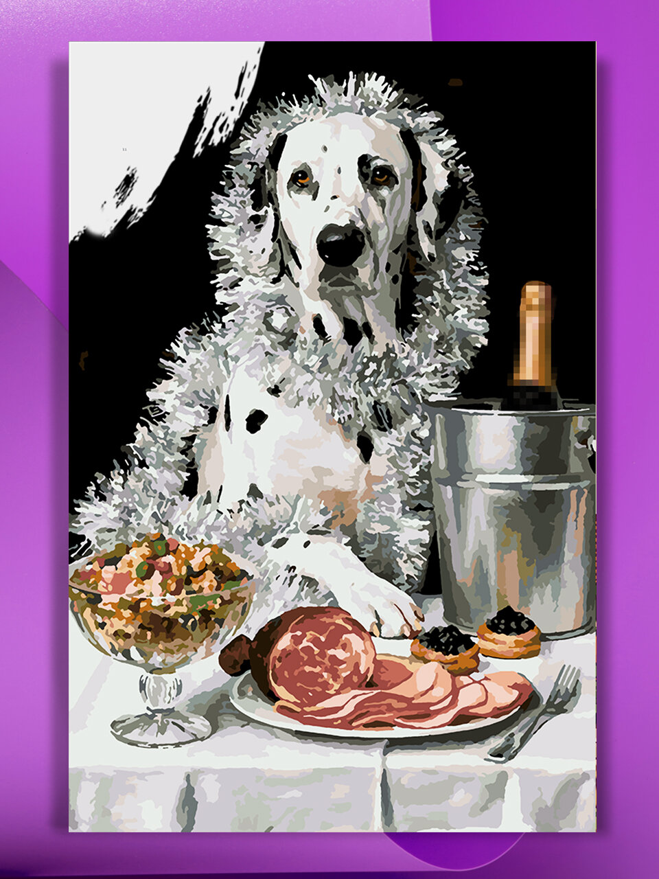 Картина по номерам на холсте Далматин за новогодним столом, 40 х 60 см