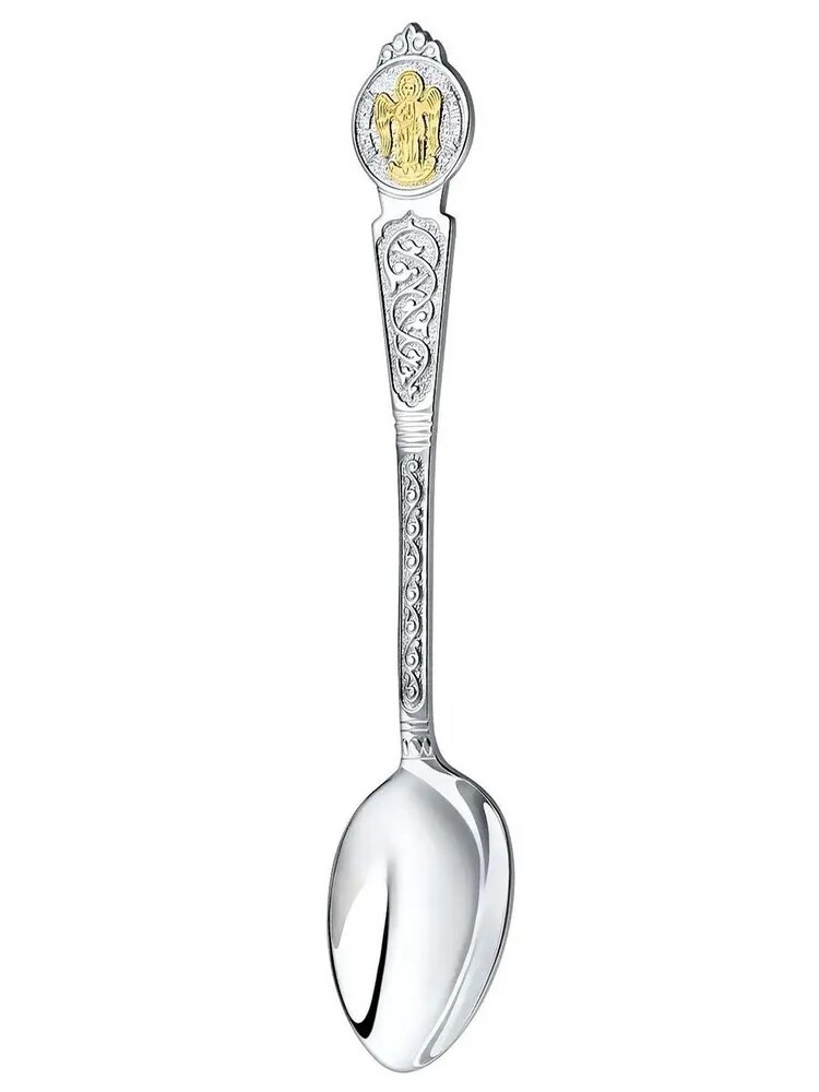 Серебряная детская ложка "Ангел-Хранитель" на крещение сувенир + футляр, АргентА, без вставки,13.5 гр.