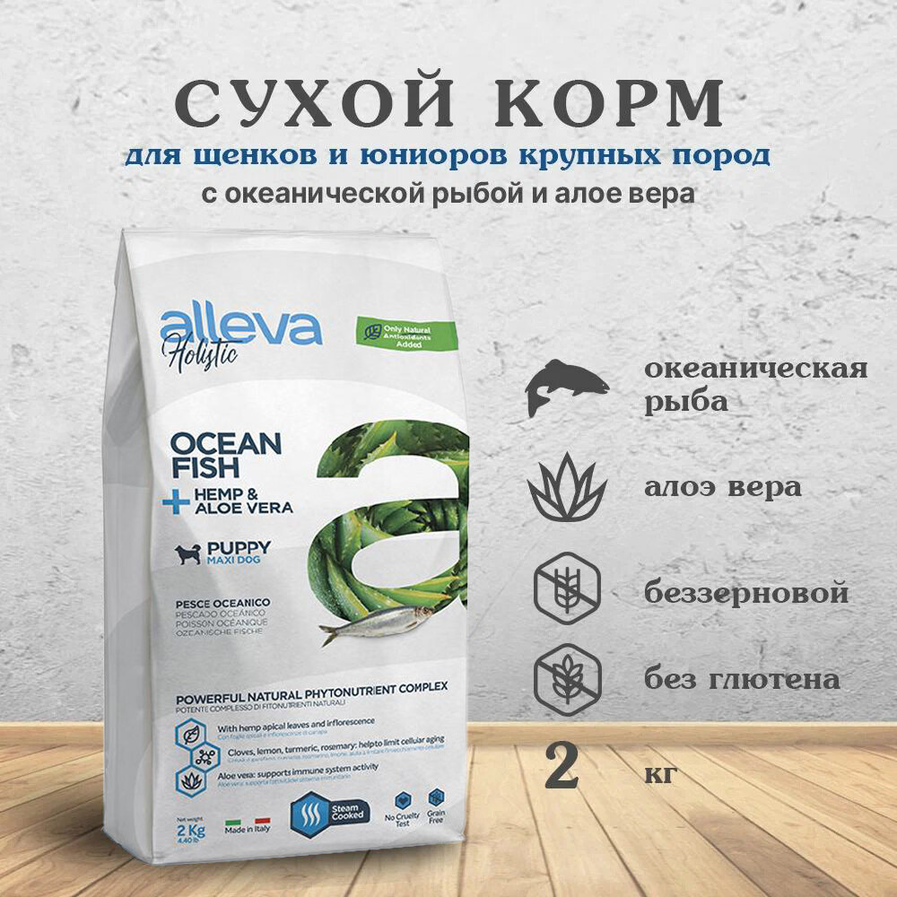 Корм сухой для собак Alleva Holistic Puppy & Junior Maxi Ocean Fish с океанической рыбой и алоэ вера для щенков и юниоров крупных пород, 2 кг