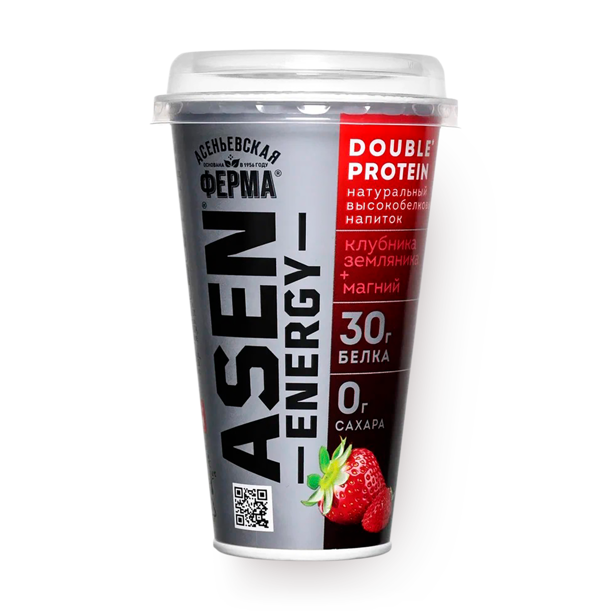 Кисломолочный напиток Asen Energy, клубника-земляника, без сахара, 230 г