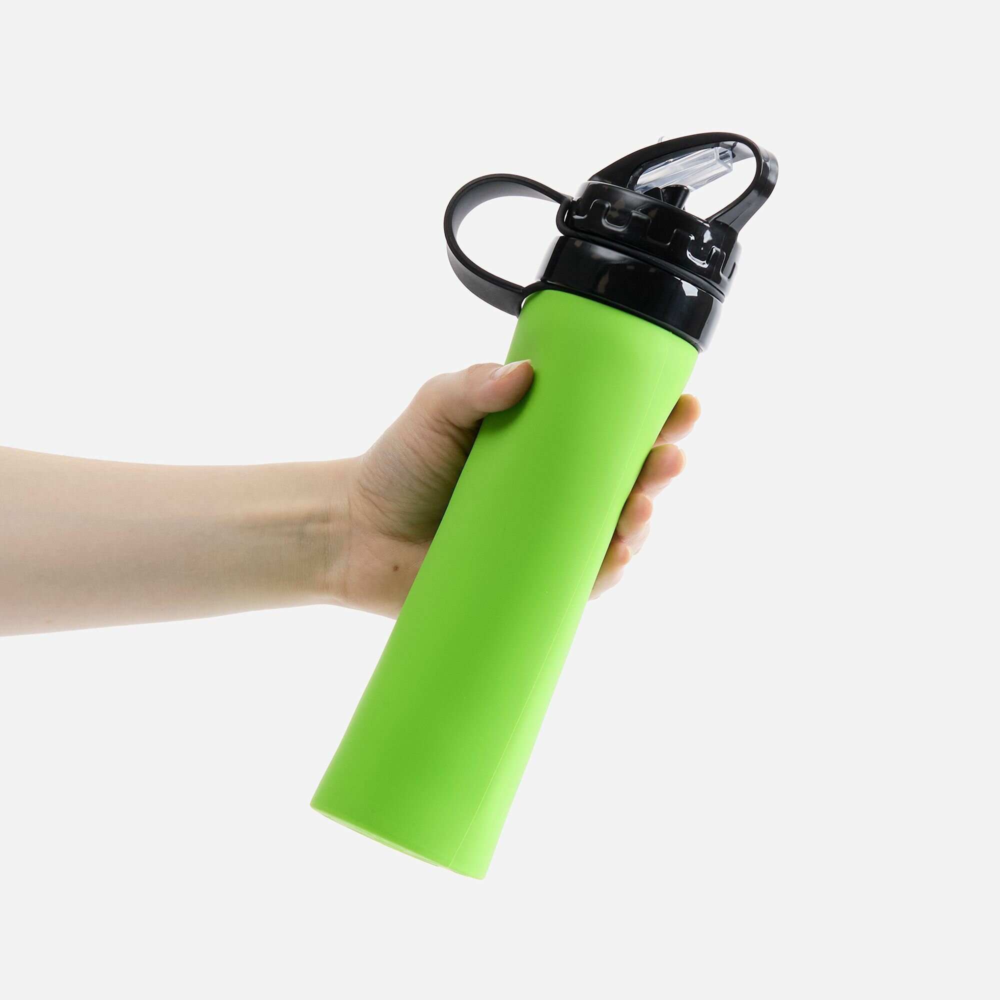 Бутылка для воды спортивная складная силиконовая с чехлом 600 мл, Stride, зеленая