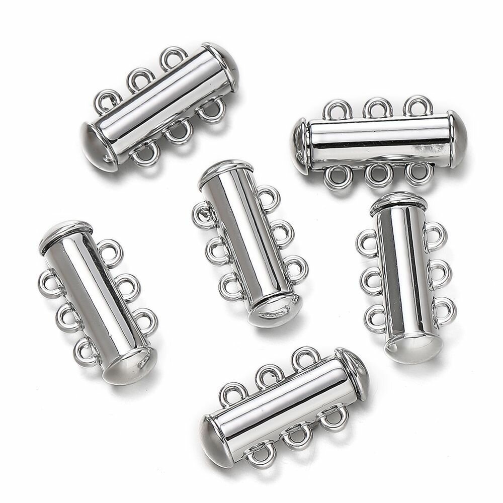 Замок/ застежка слайдер для украшений 5 шт, Для многорядных браслетов. размер 10.5x20 мм, цвет родий.