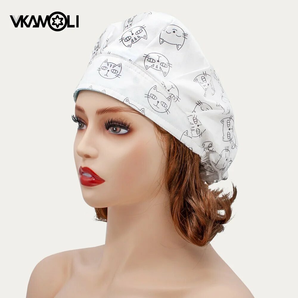 Многоразовые рабочие шапочки, лабораторные шапочки-скрабы, хлопковые регулируемые повязки с принтом, пышные шапки, женские моющиеся шапки с длинными волосами, аксессуары