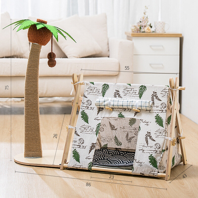 Кошачий лазательный комплекс с кокосовой пальмой, кошачья кровать, сизалевый столб, интегрированный кошачий гамак, кошачья спальная кровать, кошачий дерево, кошачий когтеточка, кошачья доска для когтеточки, кошачья кровать