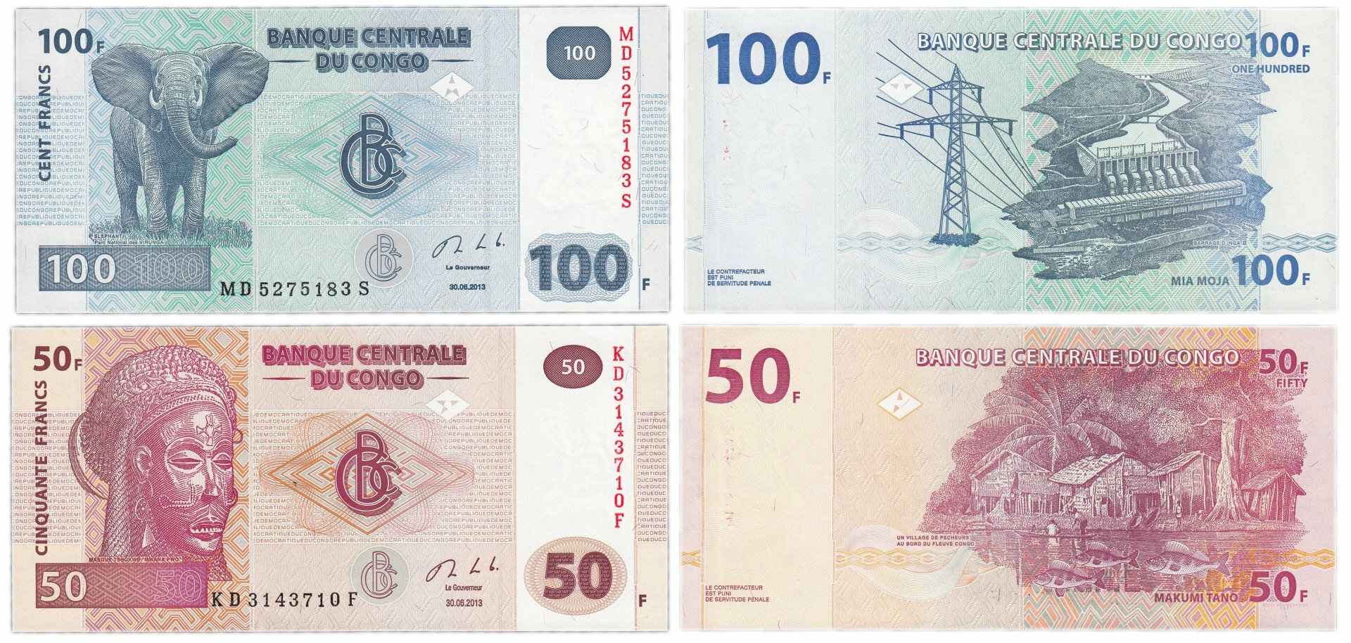 Конго набор из 2 банкнот 50 и 100 франков 2013