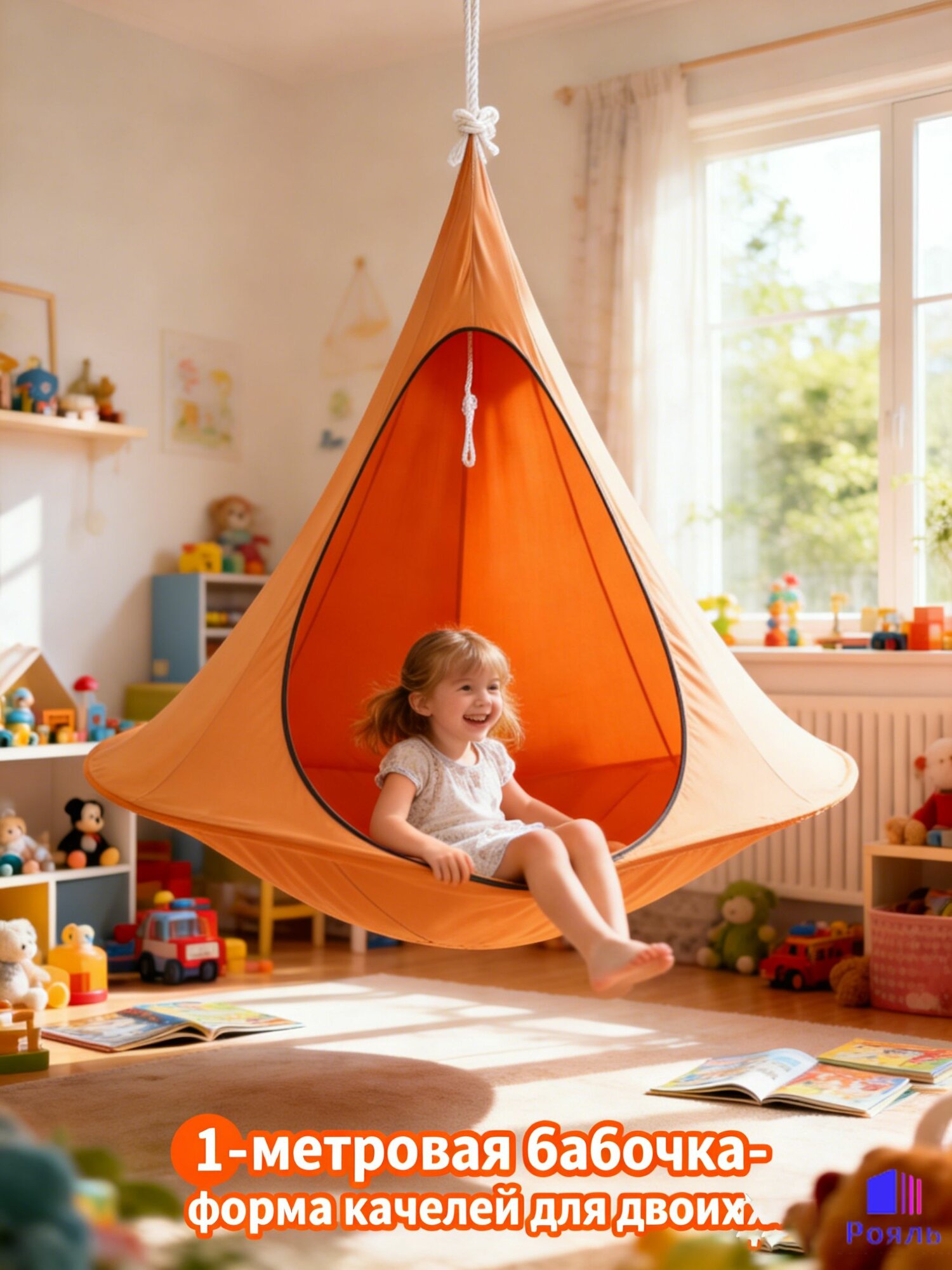 Подвесное кресло-качели Бабочка для двоих, 1 метр для дома и улицы, раскладное, грузоподъемность 100 кг, в чехле