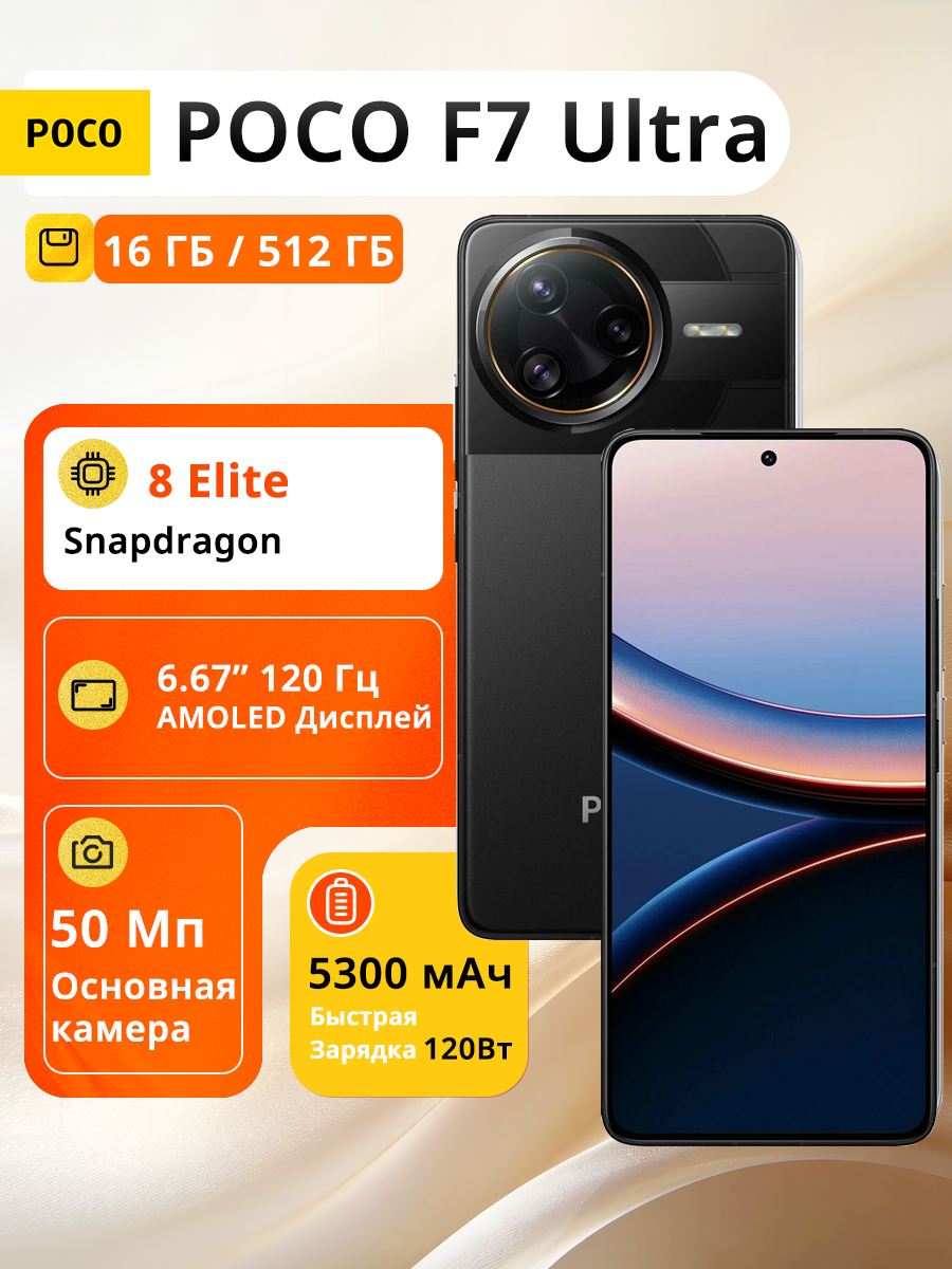 Смартфон Xiaomi POCO F7 Ultra 5G NFC, глобальная версия, 16 ГБ+512 ГБ, черный