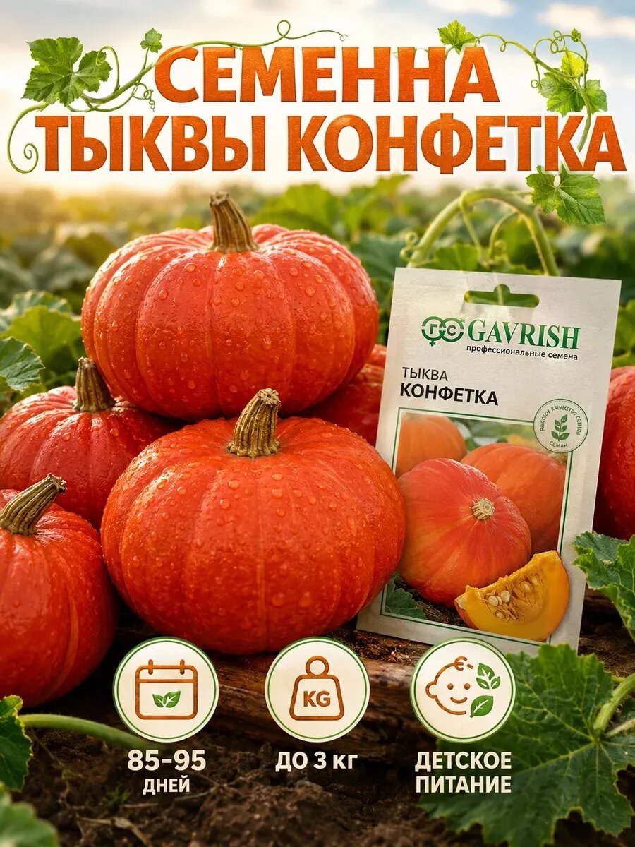 Семена тыквы Конфетка, 1 г, Гавриш, сладкая крупноплодная, для открытого грунта