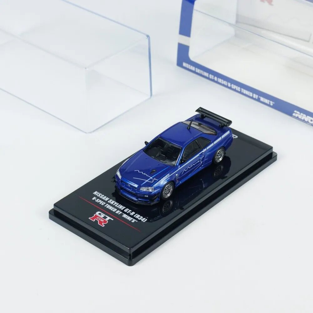Машинка INNO 1/64 NISSAN SKYLINE GT-R (R34)V-SPEC Tuned by MINE S blue IN64-R34VS-MINES-BL Die-cast Alloy Model Collection Gift