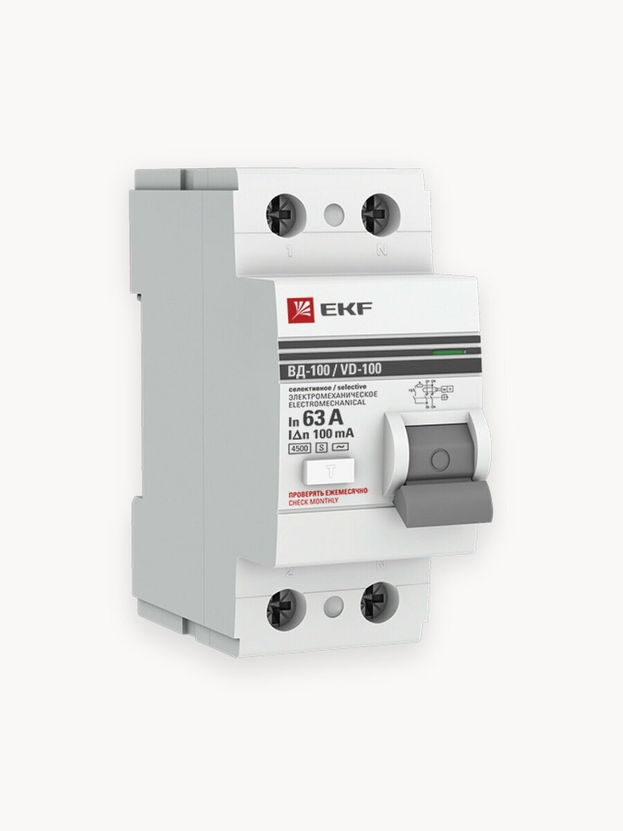 Устройство защитного отключения селективное 2P 63А-100мА (электромеханическое) EKF PROxima