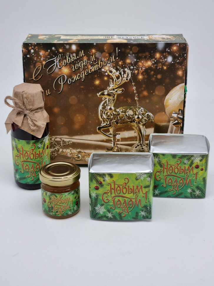 Набор 558 Праздничный чай черный, зеленый, мед горный бальзам для иммунитета с новым годом