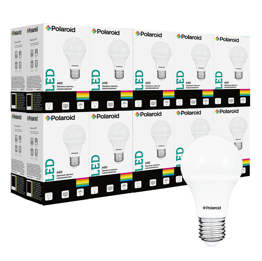 Светодиодная лампа Polaroid 220V A60 9W 3000K E27 806lm (20 шт.)