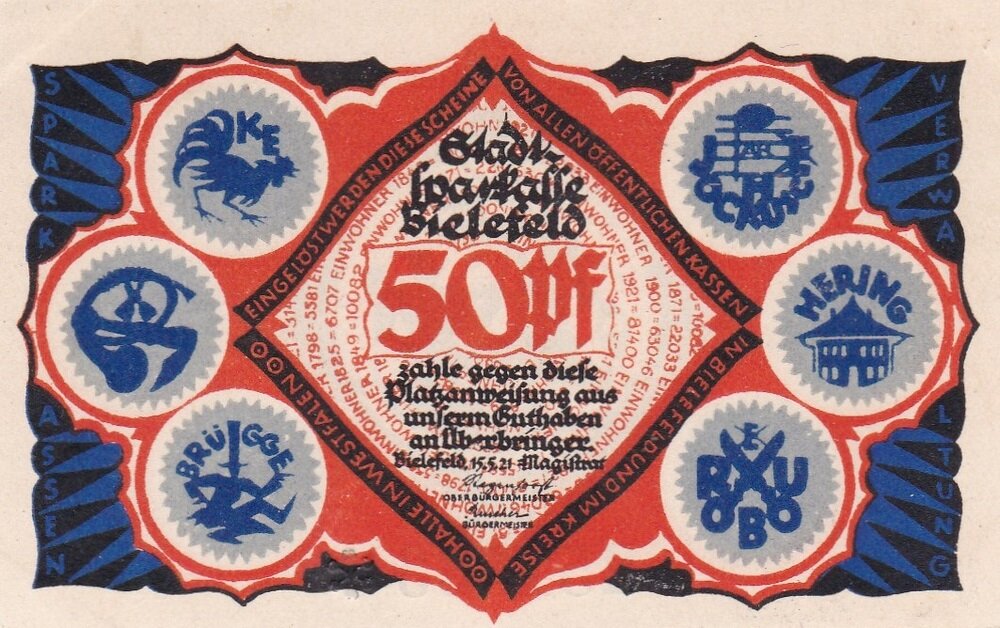 Германия (Веймарская Республика) Билефельд 50 пфеннигов 1921 г. (Вид 6) (3)