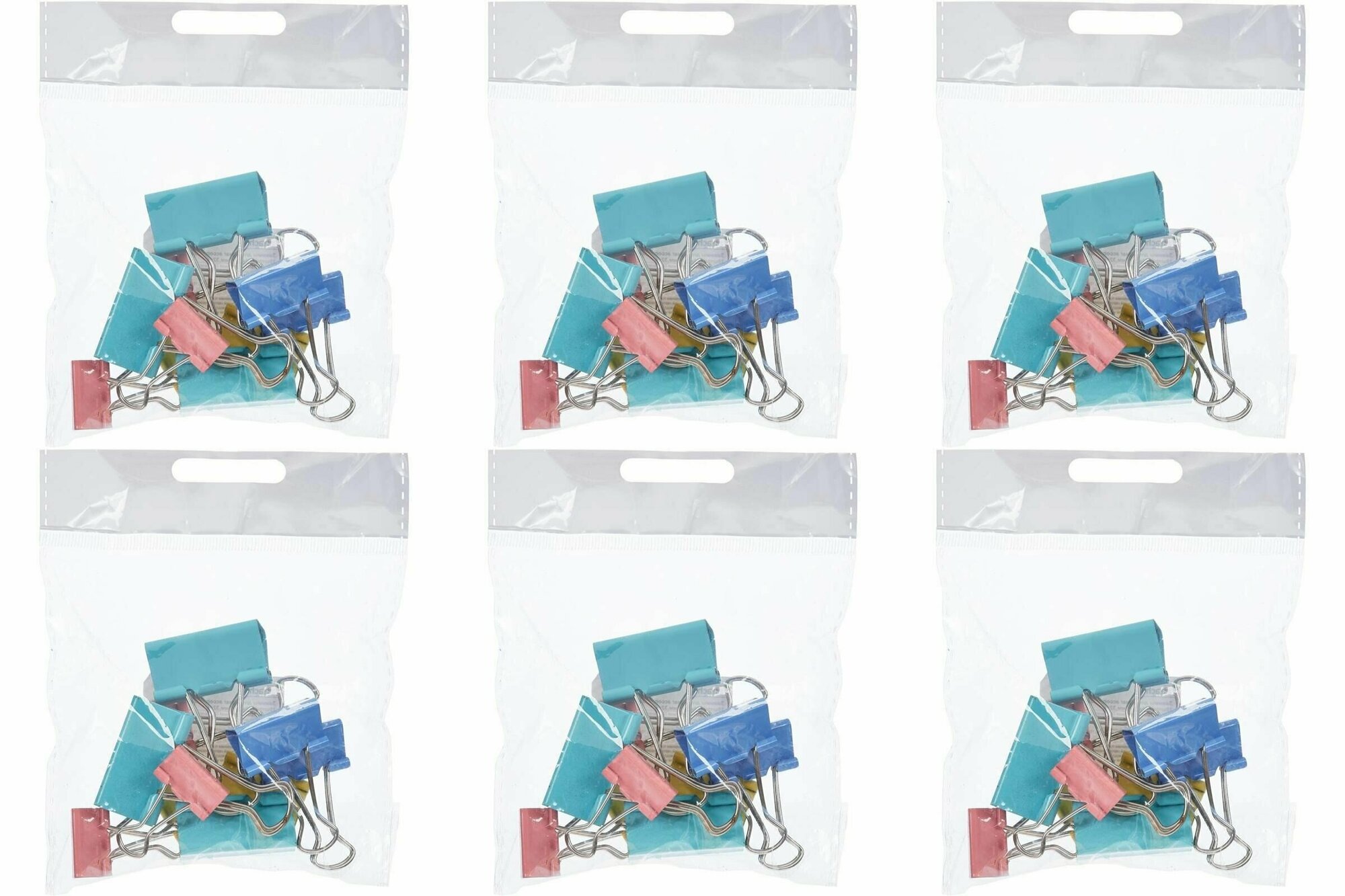 Attache Зажимы для бумаг цветные в пакете (19мм,25мм,32мм), 10 шт, 6 уп