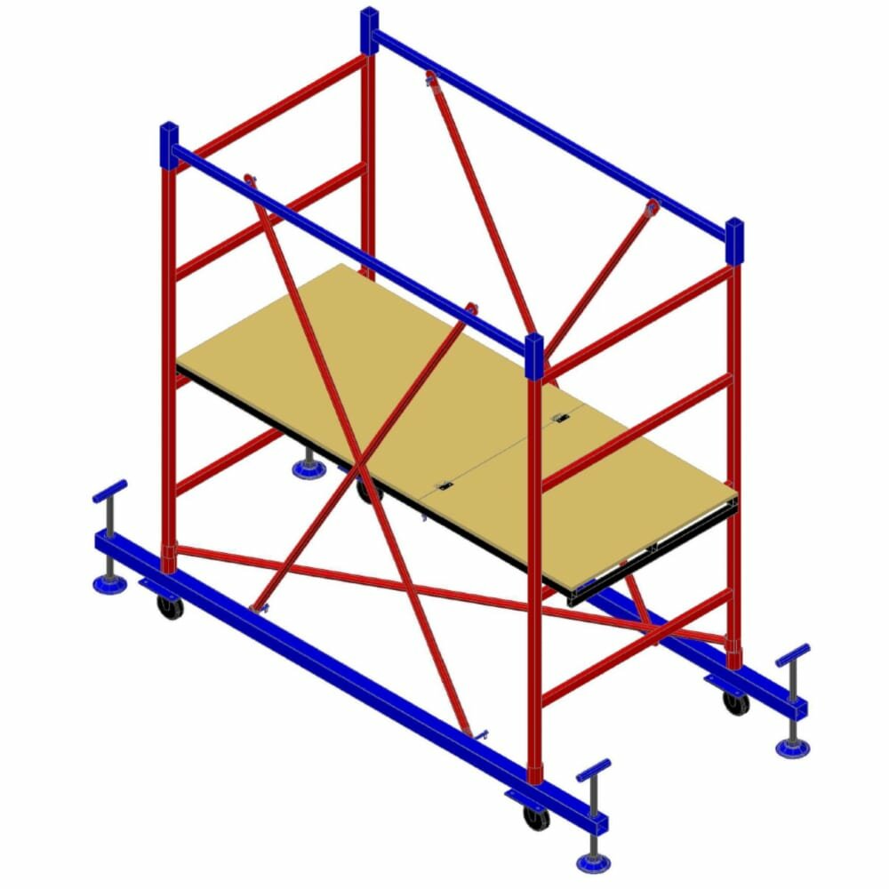 Вышка-тура Мега Мега-1М стальная конструкция с колёсным транспортом, комплектом винтовых опор и рабочей площадкой