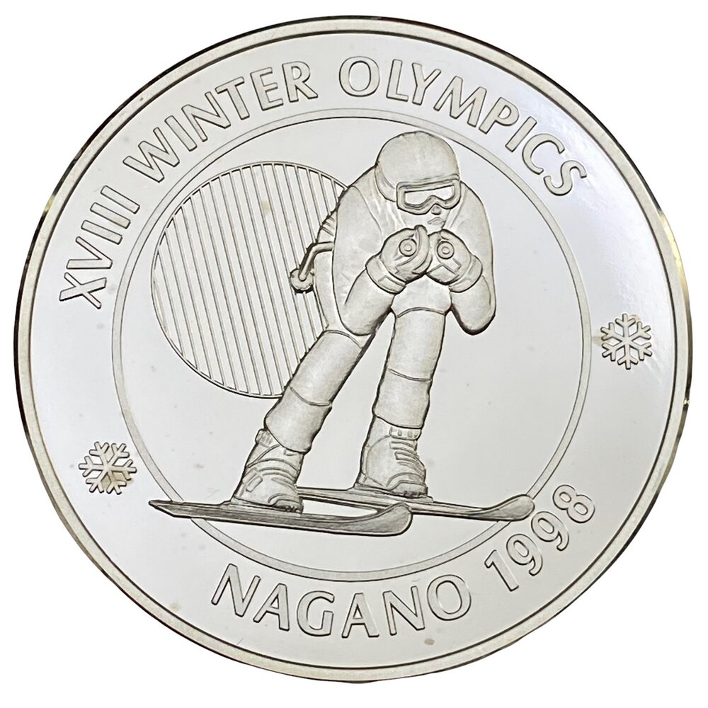 Германия, настольная медаль "Олимпиада в Нагано. Скоростной спуск" (с сертификатом №0005) 1998 г.