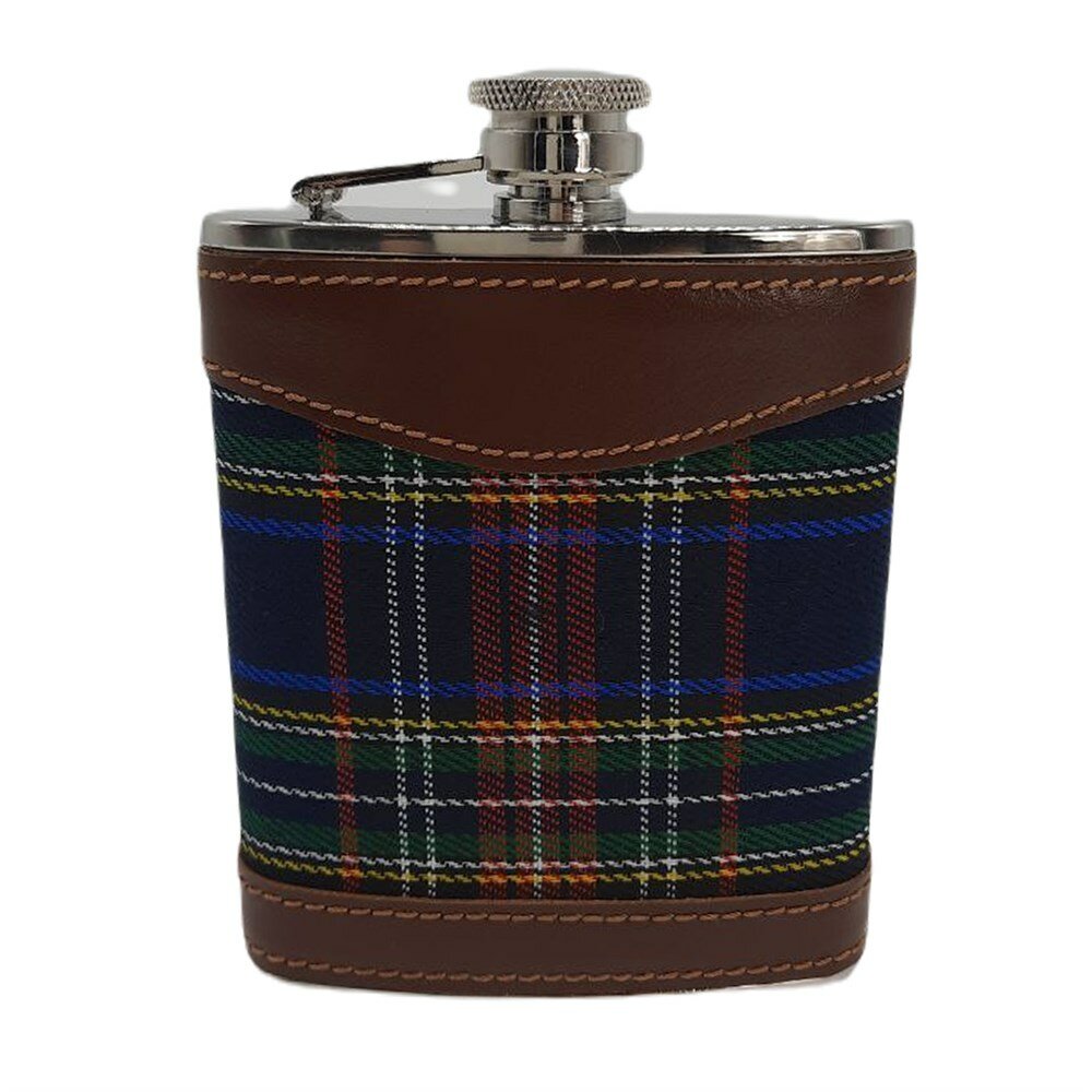 Фляга / Фляжка плоская-карманная / из нержавеющей стали, кожи и текстиля / для воды и алкоголя / походная / 185 мл