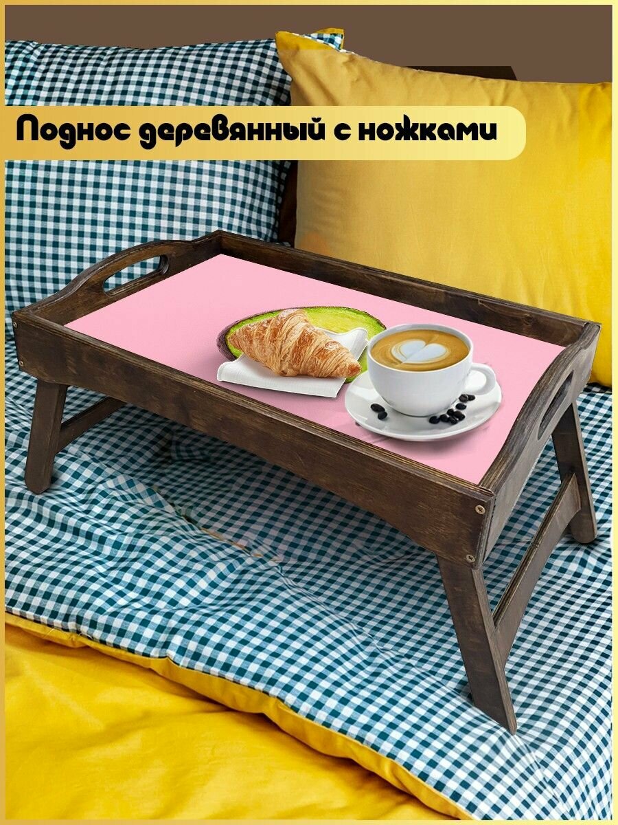 Деревянный поднос на ножках с рисунком еда - 148