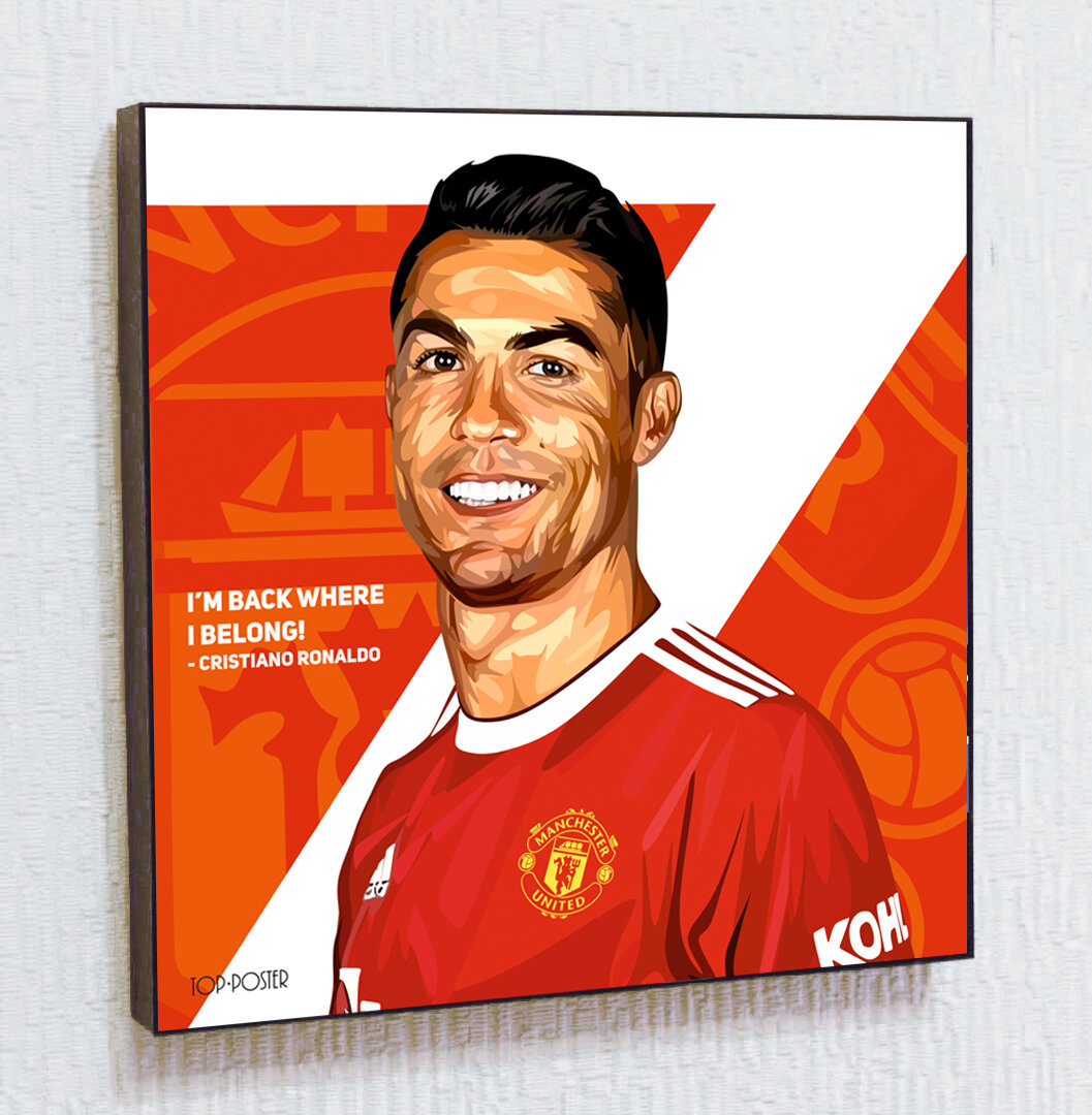 Картина постер Криштиану Роналду 3 в стиле ПОП-АРТ в рамке с креплением / Манчестер / Top Poster
