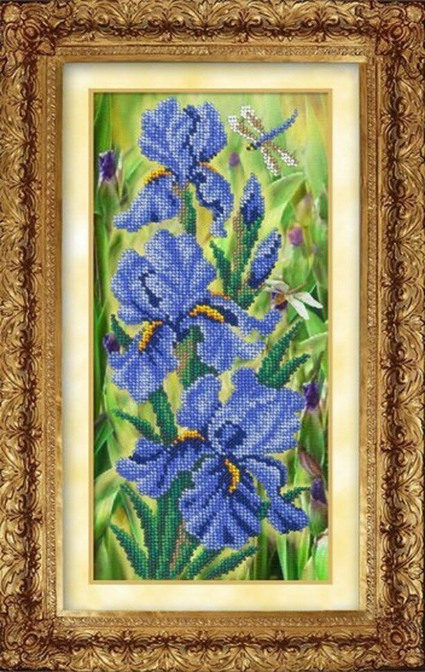Набор для вышивания Русская искусница #601 Синие ирисы, Вышивка бисером, 29 x 14 см