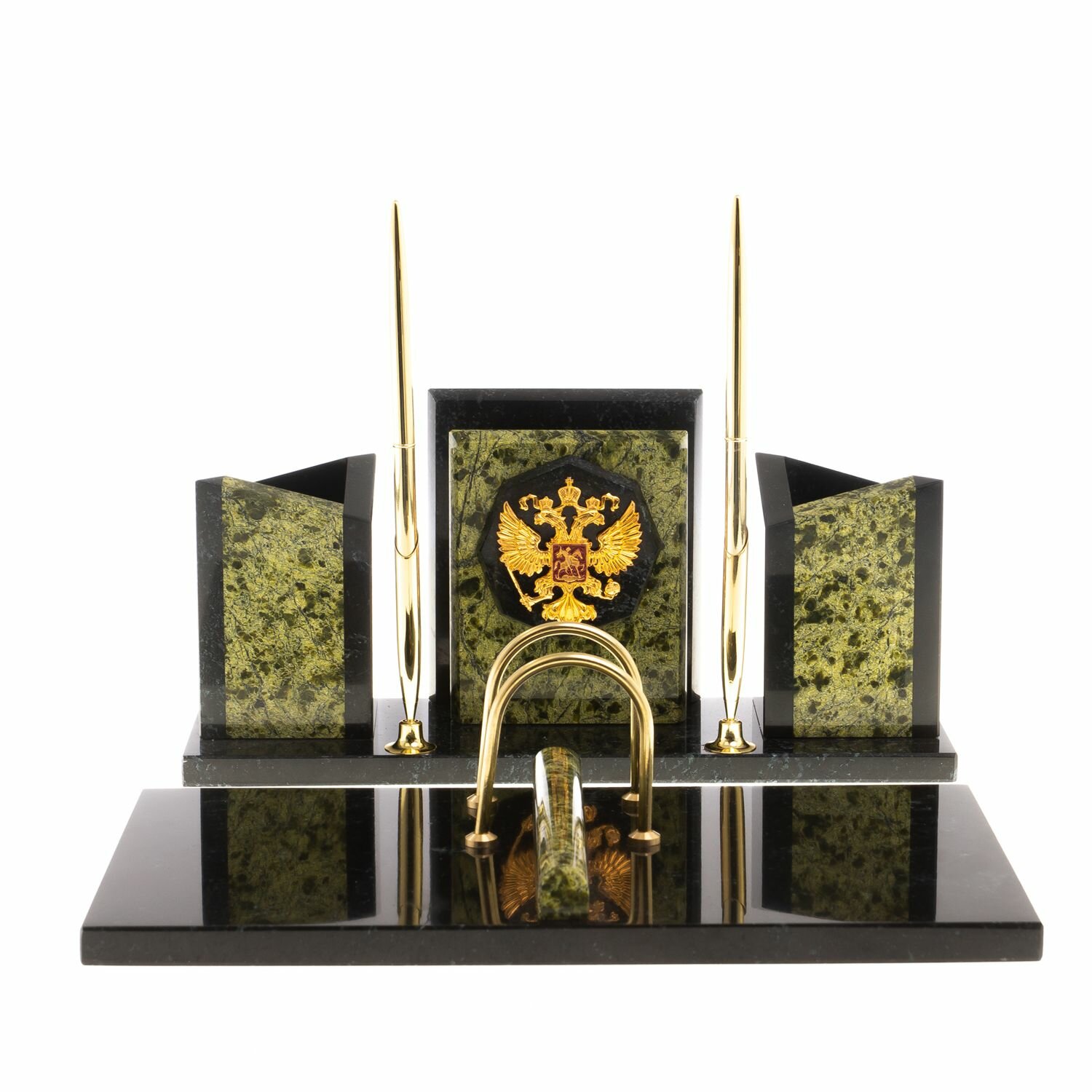 Письменный набор "Грани" с гербом России змеевик 124159