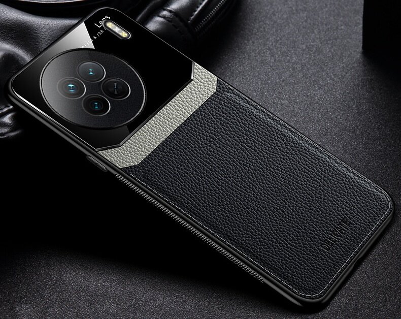 Чехол задняя панель MyPads «Generoso» для Vivo X90 из силикона со вставками из эко-кожи и оргстекла черная